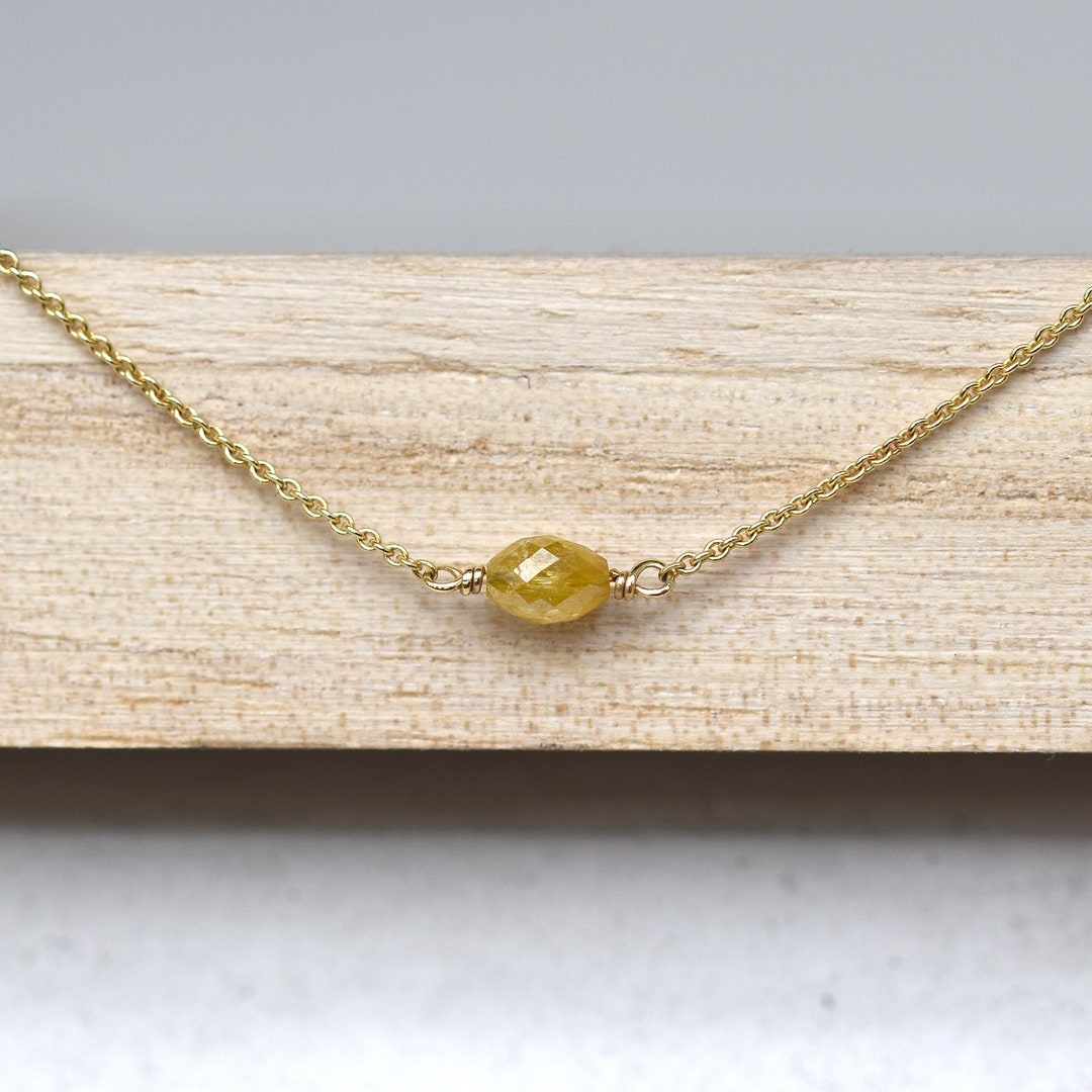 Yellow Diamond Bead Gold Chain Choker Necklace | Solid 14k Gold Choker ...