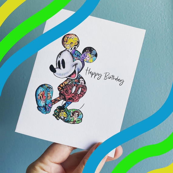 Disney Birthday Card Mickey Mouse Colorful Greeting Card - Etsy