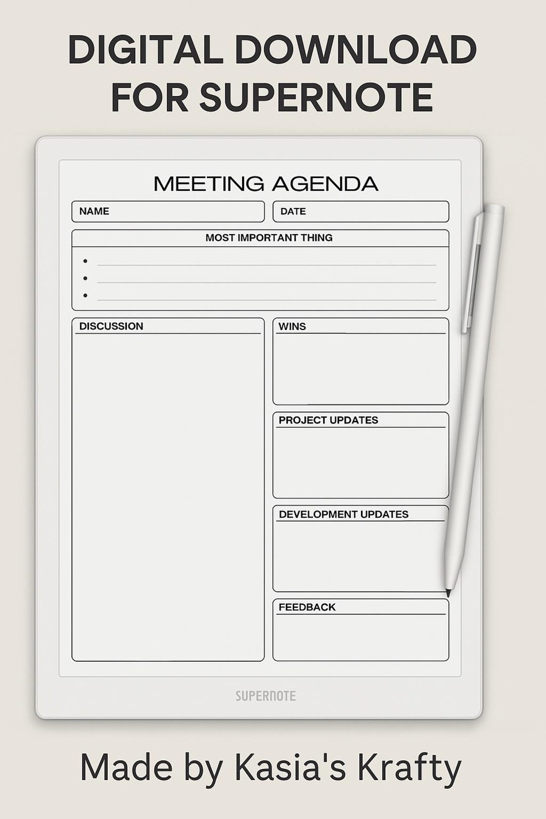Digital Meeting Agenda Template for Supernote | Productivity Planner ...