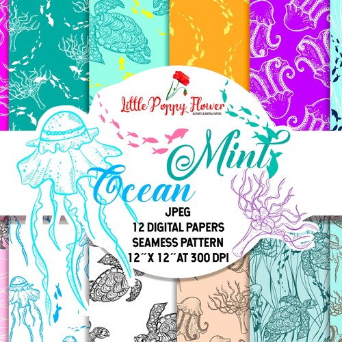 Ocean Animals Watercolor Seamles Pattern Digital Paper PNG - Etsy