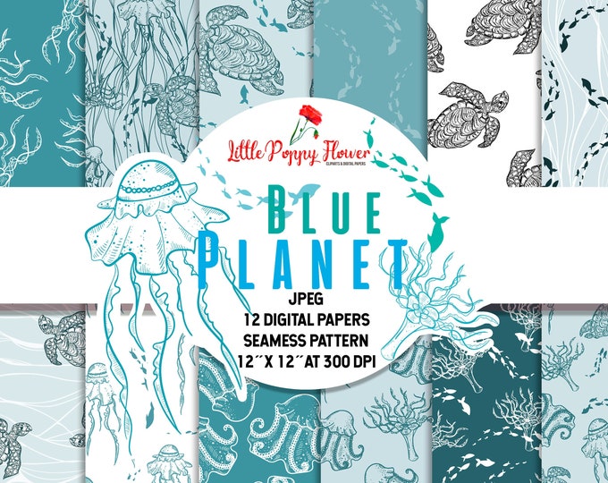 Watercolor Ocean Life Digital Paper Pack Sea Animals Instant - Etsy