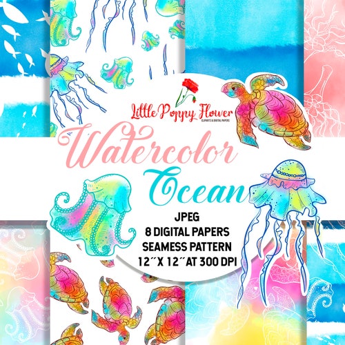 Ocean Digital Paper Sea Life Pattern Watercolor Sealife - Etsy