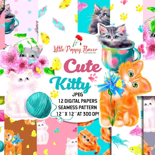 Cat Digital Paper. Kittens Scrapbook Paper. Cute Kitty - Etsy