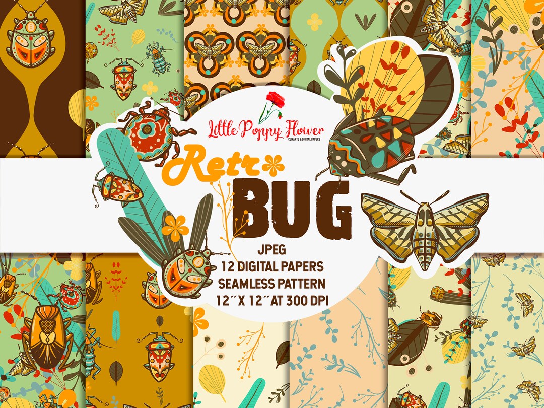 Vintage Bug Digital Paper Pack, Insect Scrapbook Craft, Moth ...