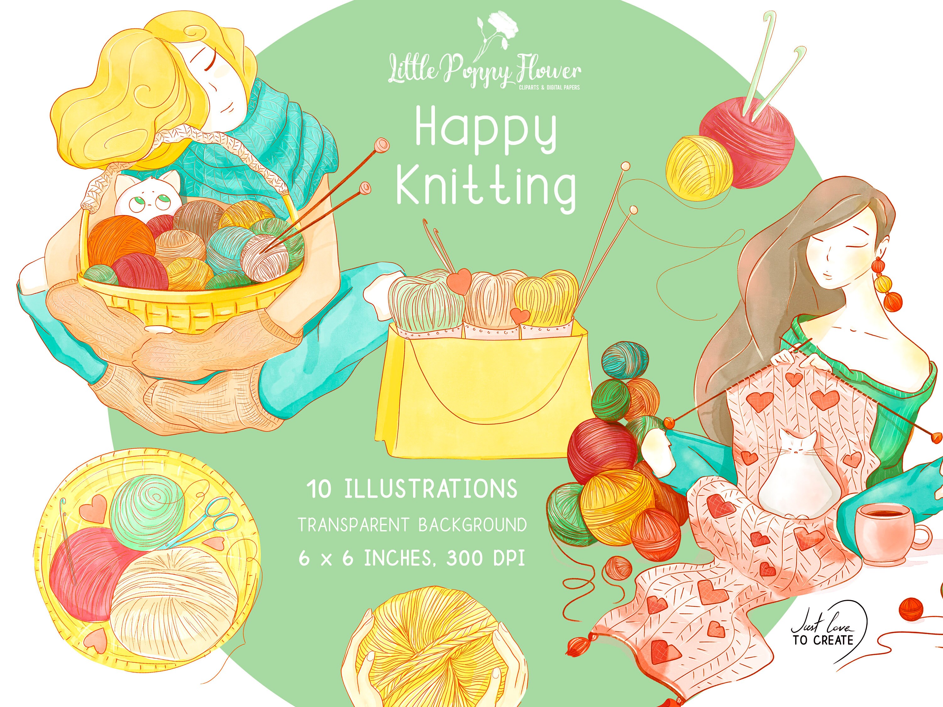 Cute Knit Lover Clip Art, Knitting Girl Clipart, Cozy Home Illustration, Planner Sticker ...