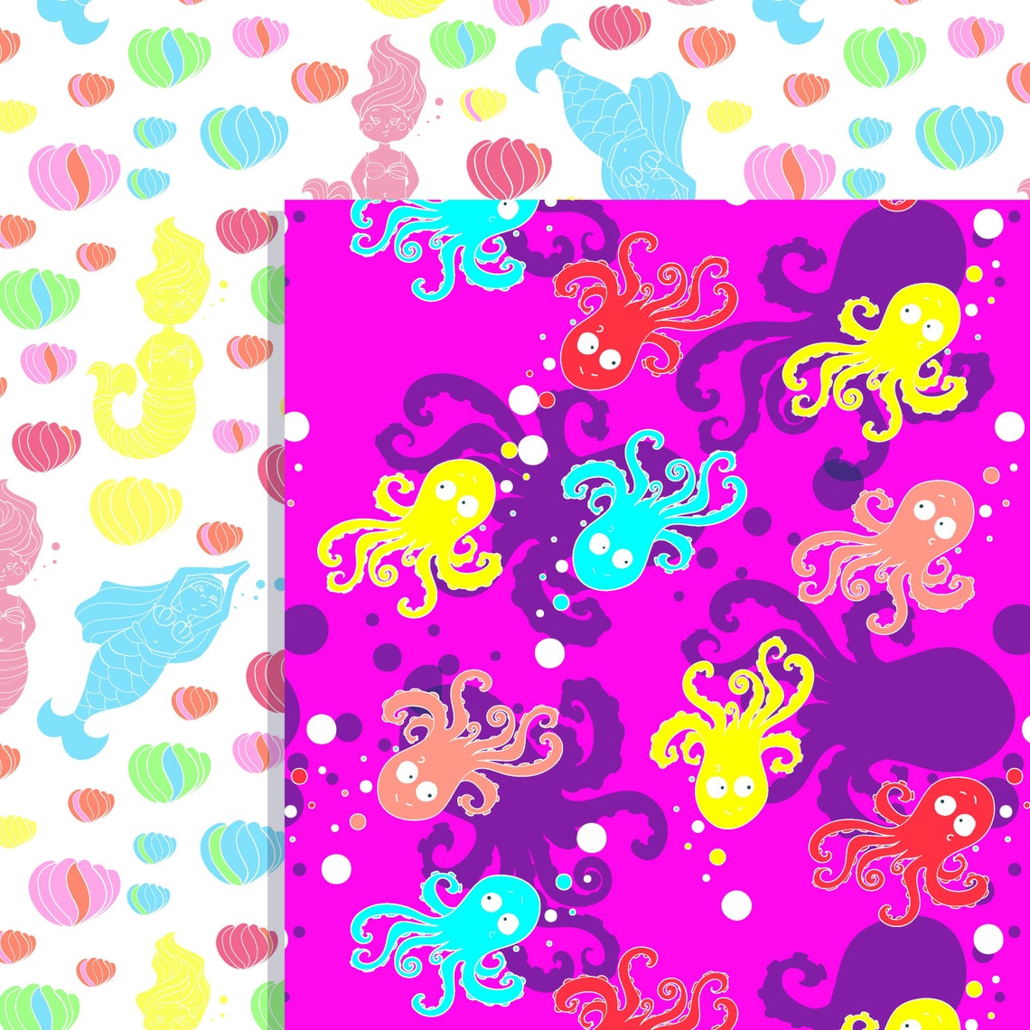 Mermaid digital paper pack, Scrapbook papers, scrapbooking kit, Digital ...