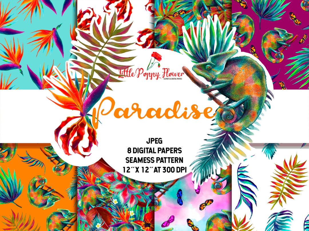 Exotic Digital Paper Pack Summer Tropical Floral Watercolor Backgrounds ...