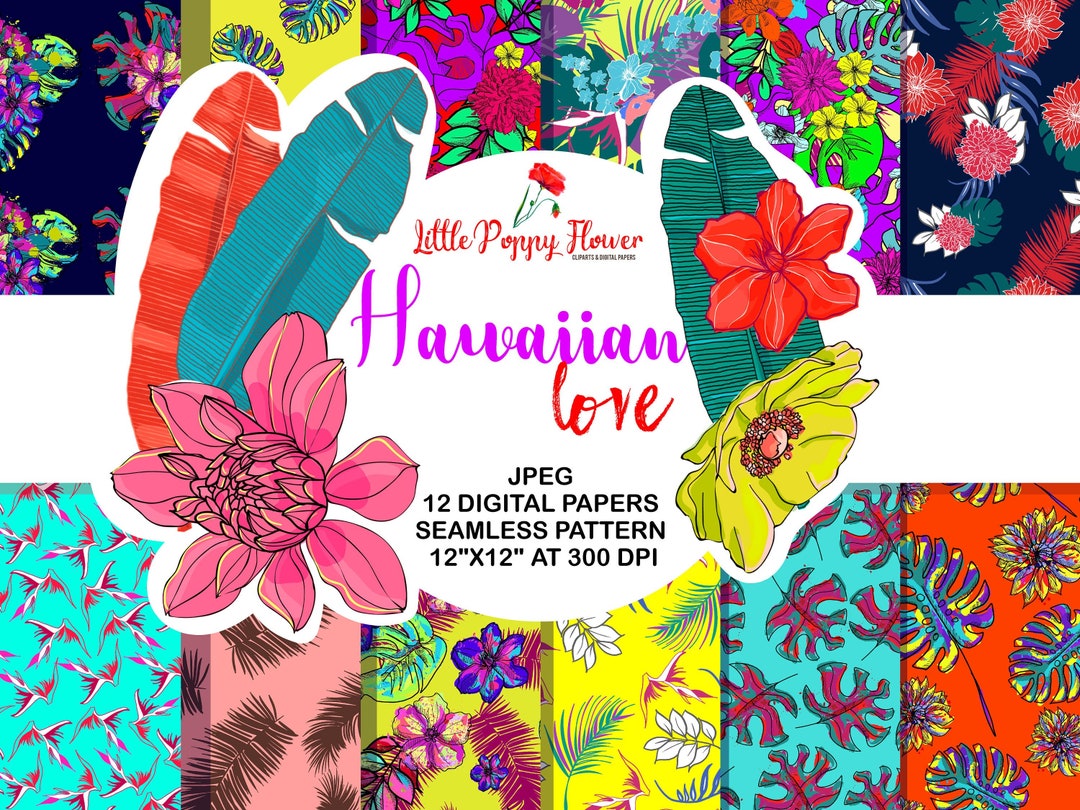 Tropical Digital Paper, Watercolor Tropical Flowers, Hawaiian Digital ...