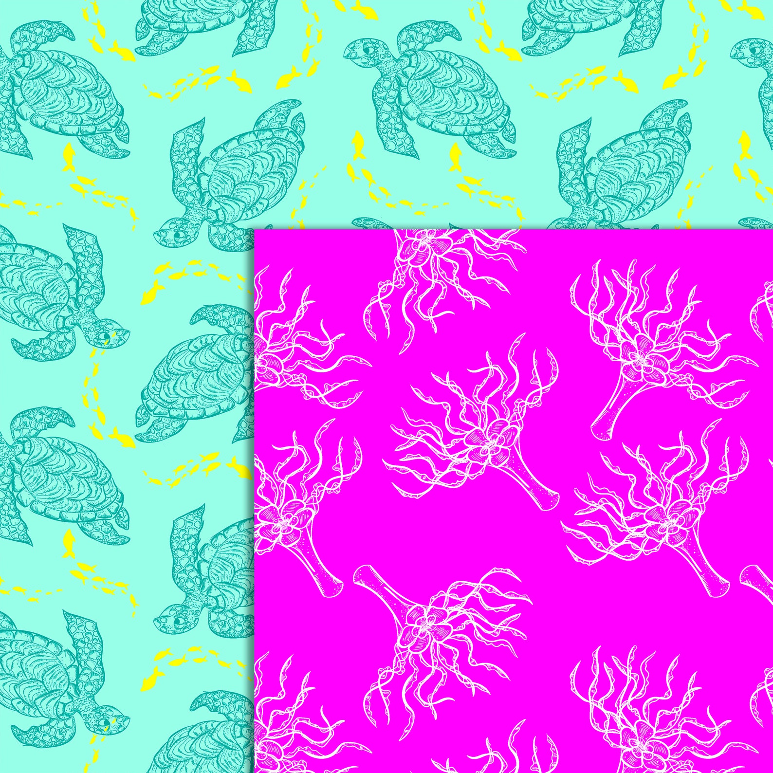 Mint Ocean Digital Paper Pack Sea Animals Papers Jellyfish - Etsy
