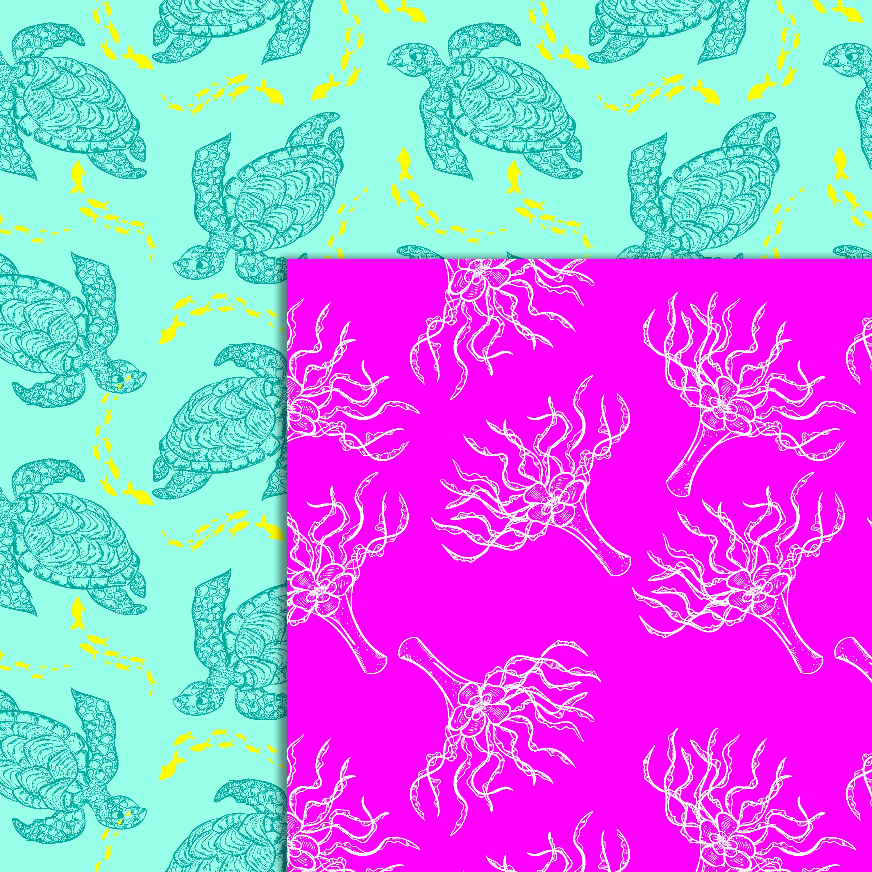 Mint Ocean Digital Paper Pack Sea Animals Papers Jellyfish Turtle ...