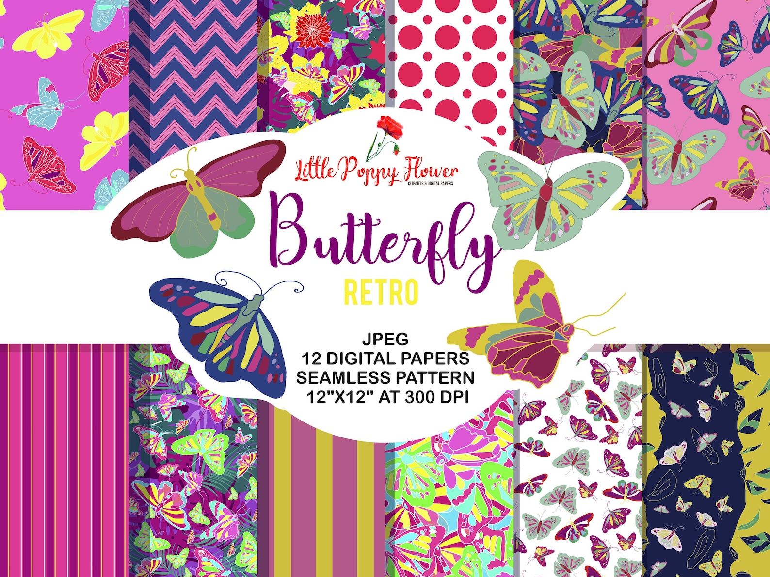Butterfly Digital Scrapbook Paper, Instant Download, Butterflies Paper ...