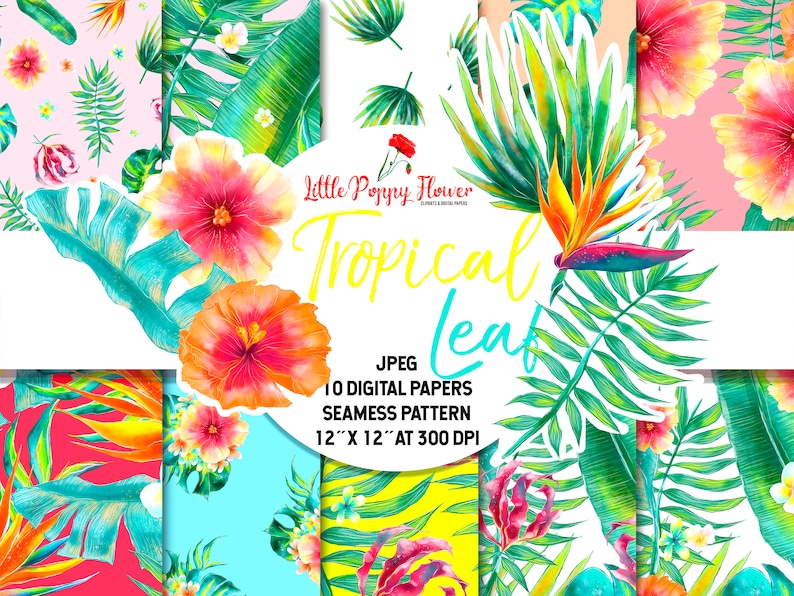 Tropical Digital Paper Pack, Scrapbook Papers, Digital Download ...