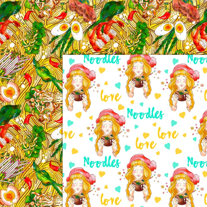 Japanese Noodle Digital Paper Pack, Asian Food Scrapbook Kit, Digital ...