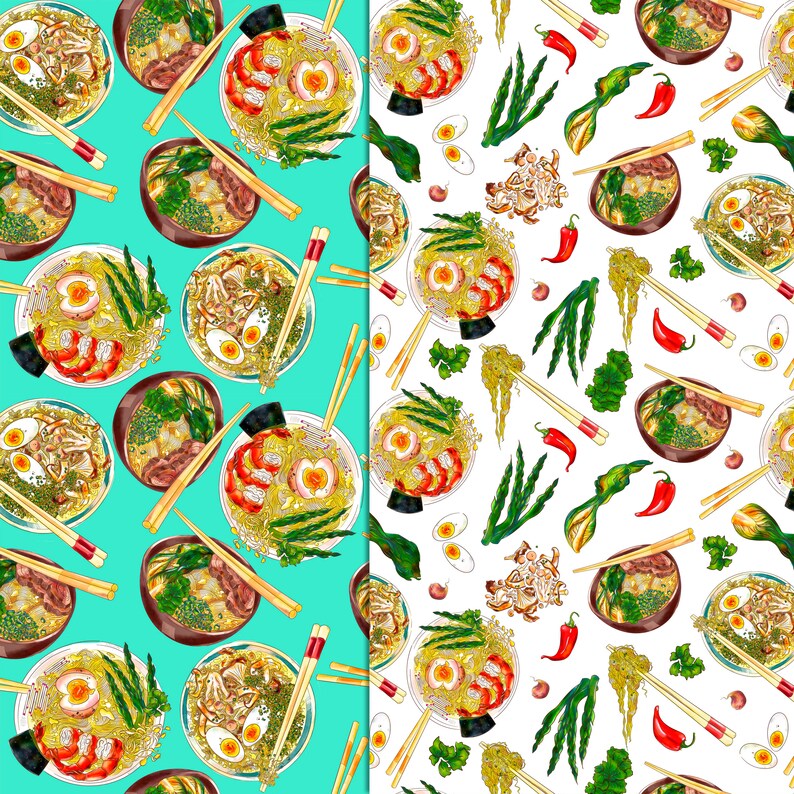 Japanese Noodle Digital Paper Pack, Asian Food Scrapbook Kit, Digital ...