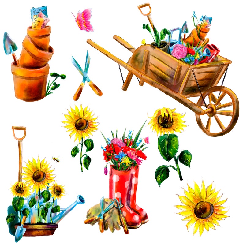 Garden Digital PNG Pack, Scrapbook Kit, Instant Download, Flower ...