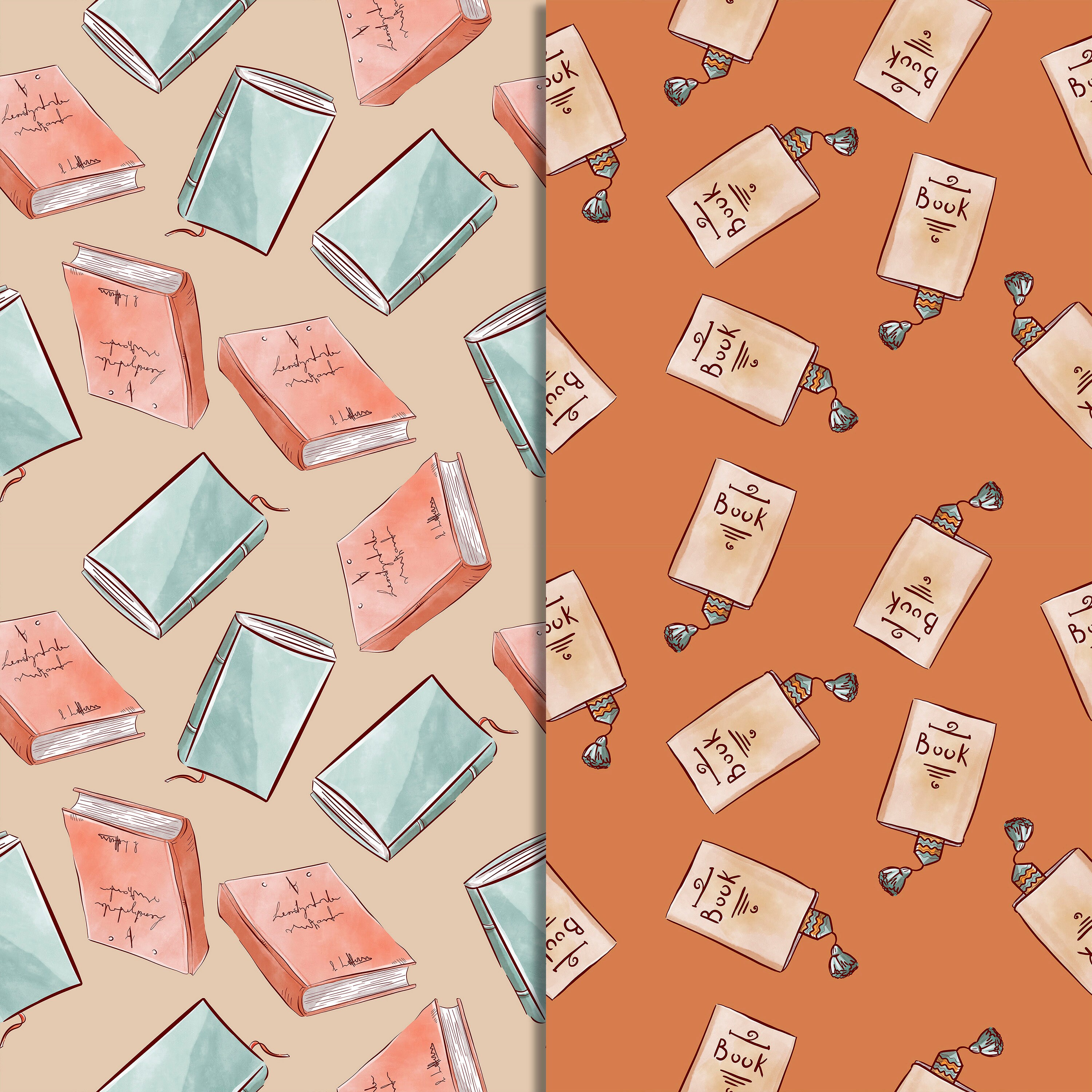 Booklover Digital Papers Books Collage Seamless Patterns - Etsy