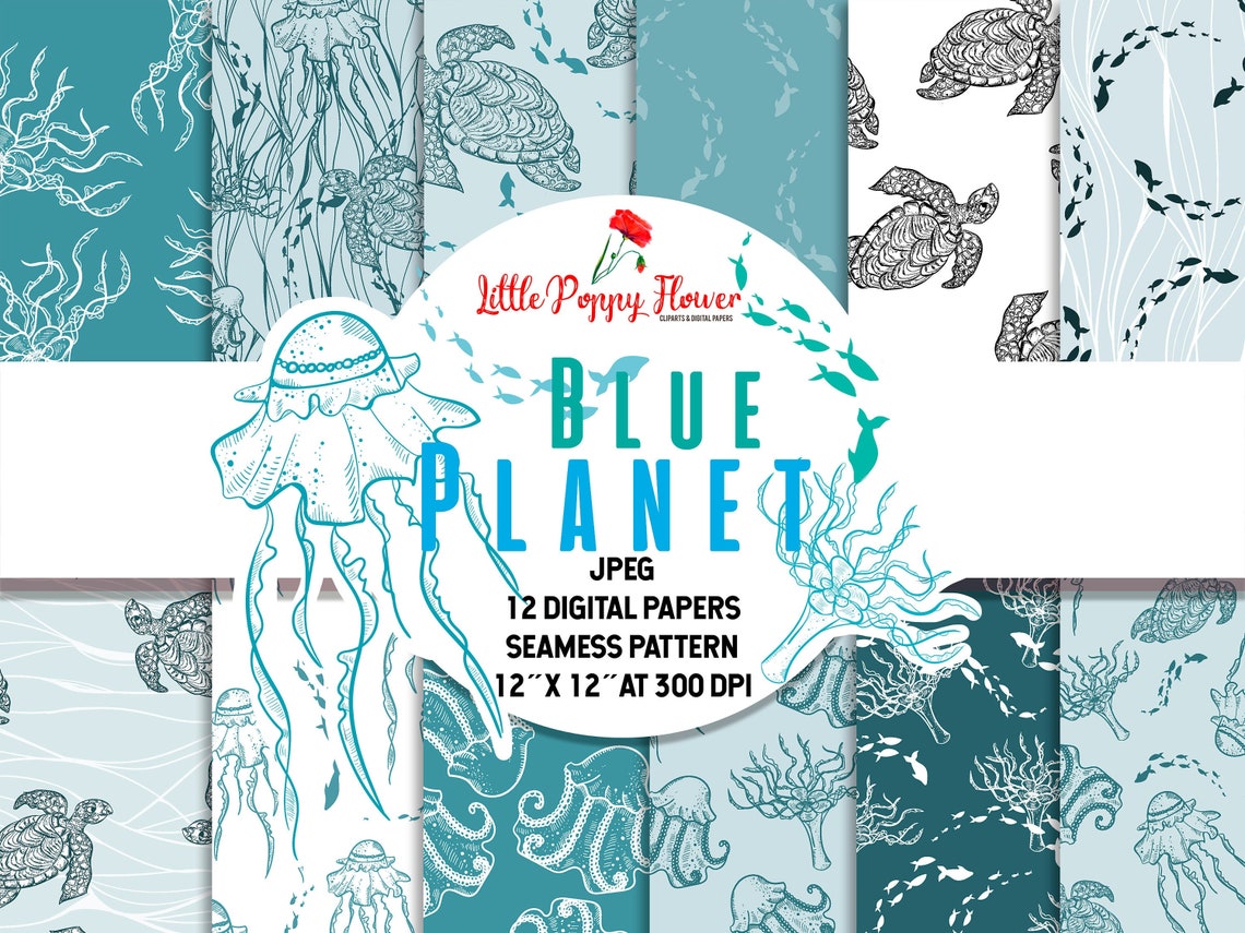 Watercolor Ocean Life Digital Paper Pack Sea Animals Instant - Etsy