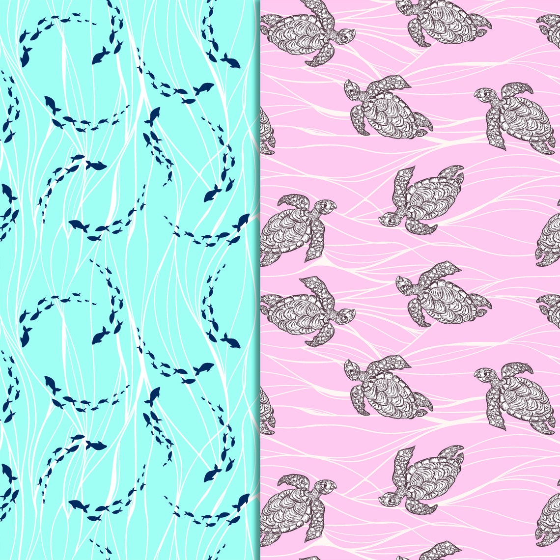 Mint Ocean Digital Paper Pack Sea Animals Papers Jellyfish - Etsy