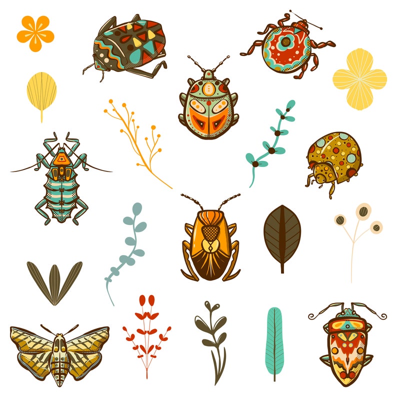 Retro Insects Clipart Png Bundle, Bug Illustration Set, Beetle Image ...