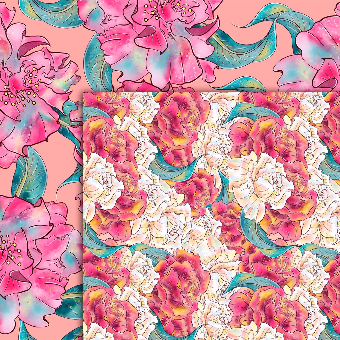 Flower Digital Paper Pack, Scrapbook Papers, Scrapbook Kit, Digital ...