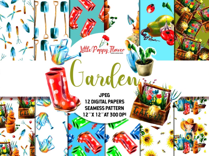 Garden Digital Paper Pack, Scrapbook Papers, Scrapbook Kit, Digital ...