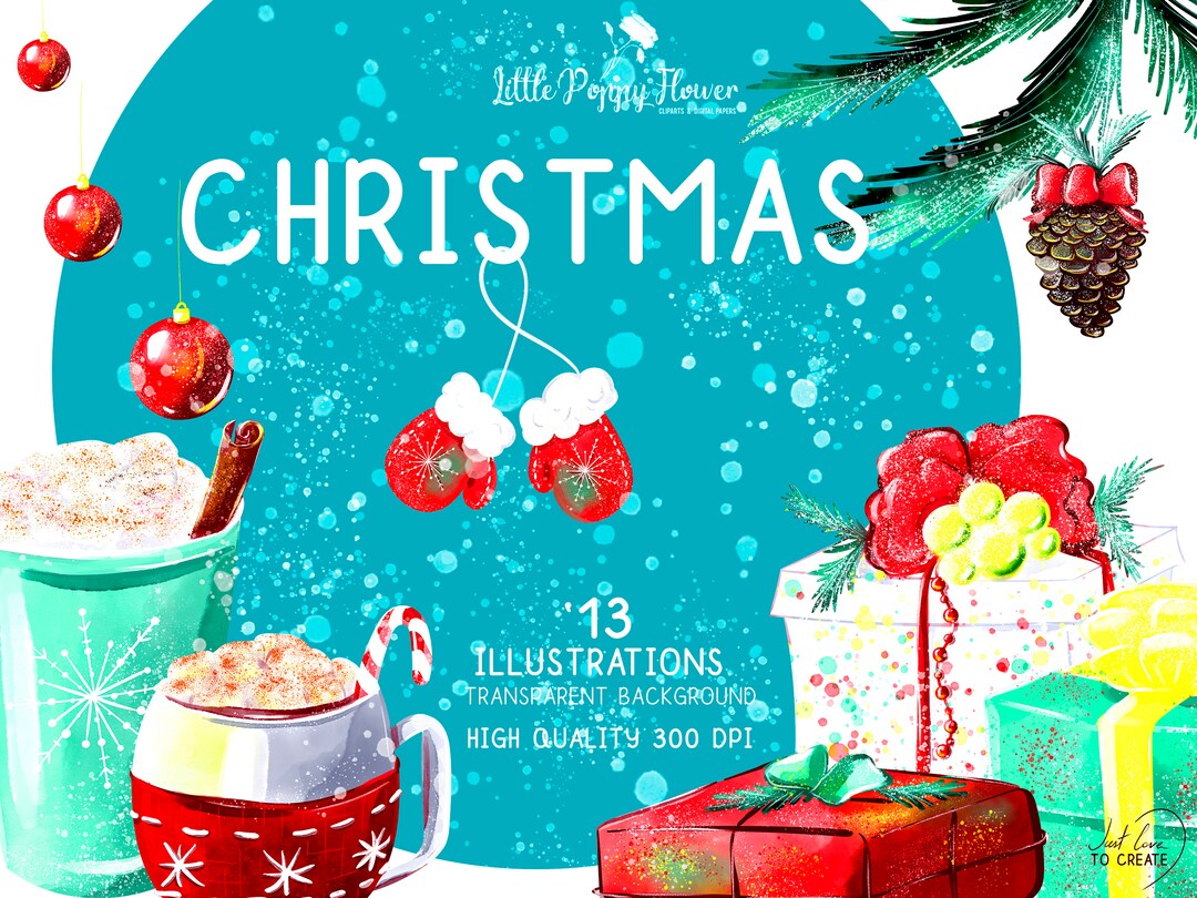 Christmas Clipart Png Bundle, Winter Illustration Set, Watercolor Image ...