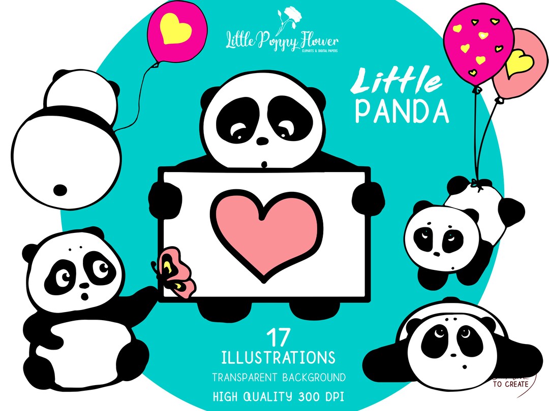 Panda Digital Clipart, Cute Panda Stickers, Instant Download, Kawaii ...