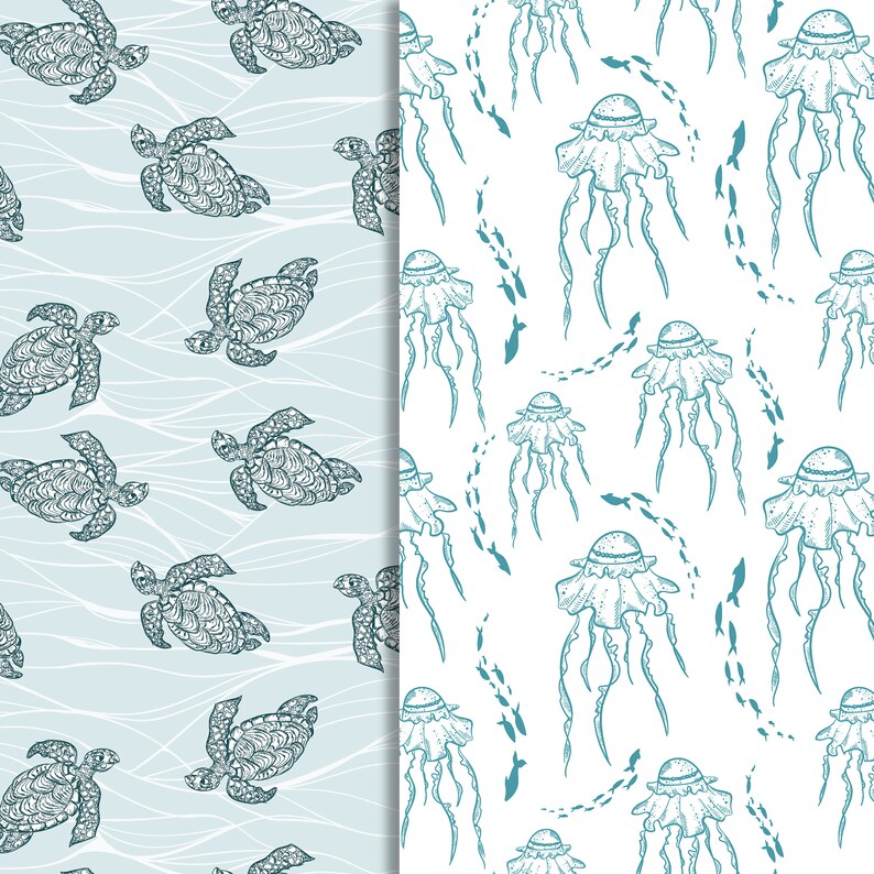 Watercolor Ocean Life Digital Paper Pack Sea Animals Instant Set ...