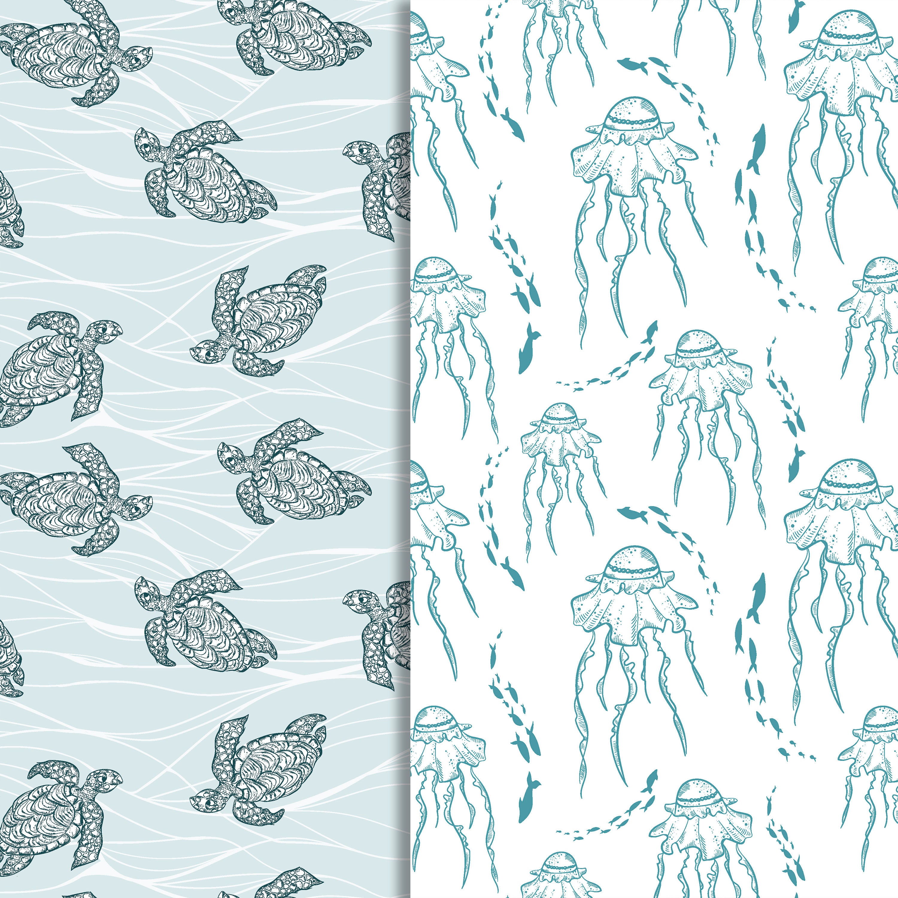 Watercolor Ocean Life Digital Paper Pack Sea Animals Instant - Etsy