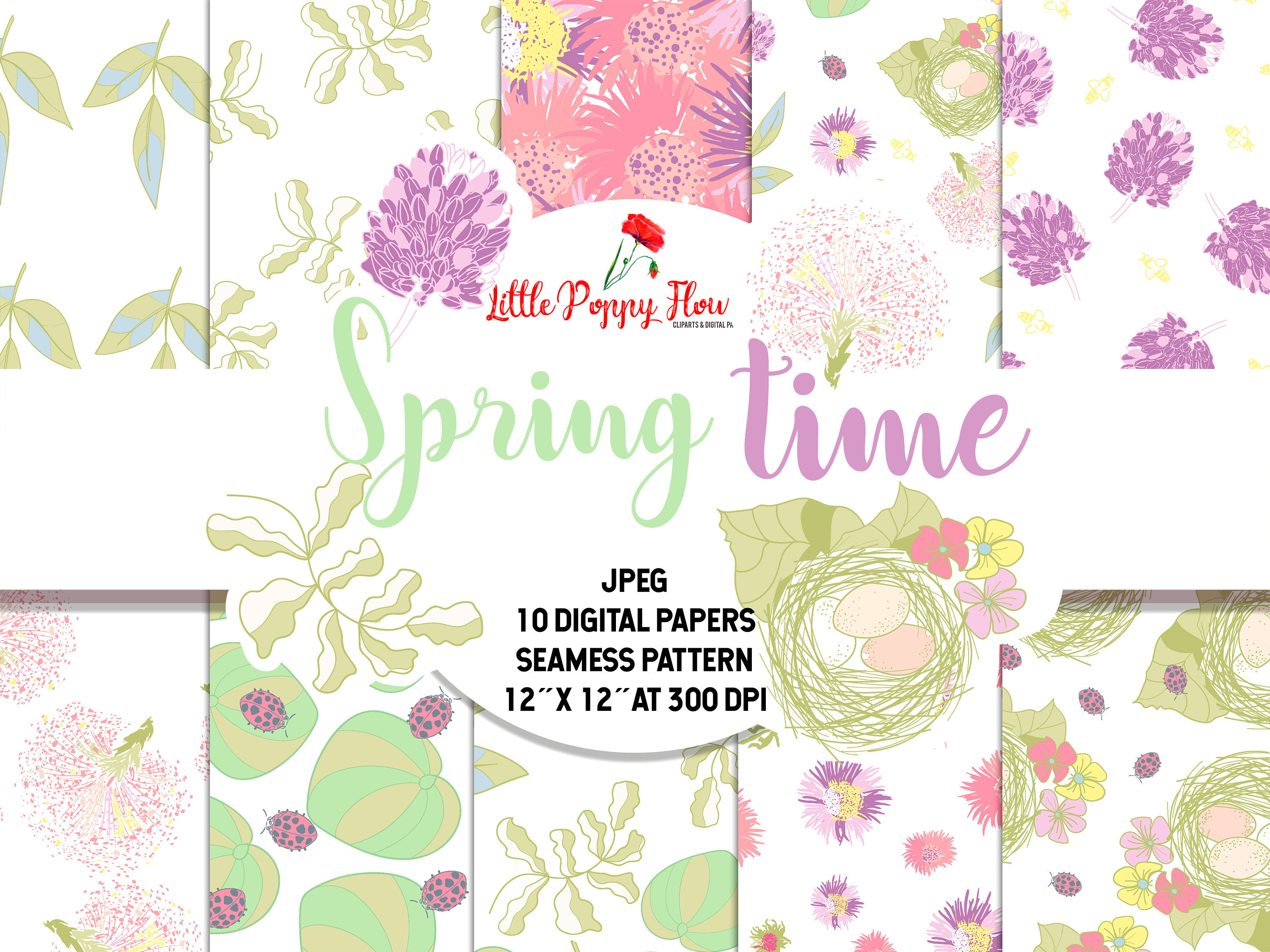 Spring Flower digital paper pack Scrapbook papers - Etsy 日本