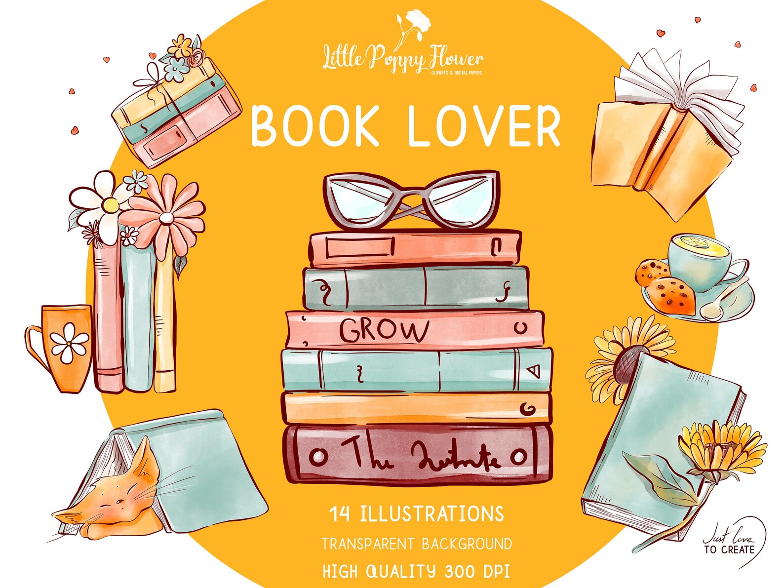 Booklover Clip Art Bookworm Reading Girl Clipart Cozy Home - Etsy