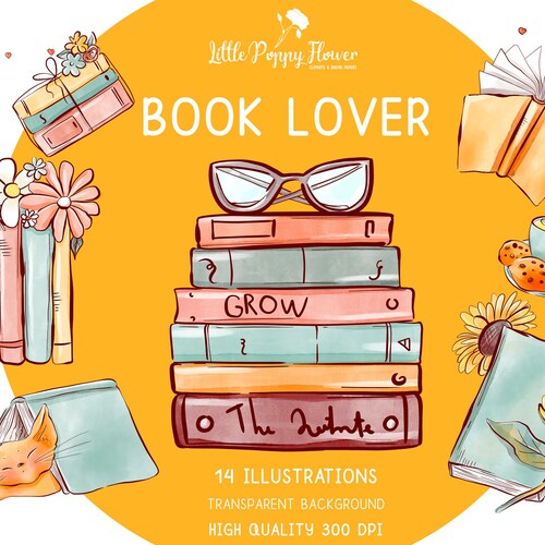 Booklover Clip Art Bookworm Reading Girl Clipart Cozy Home - Etsy