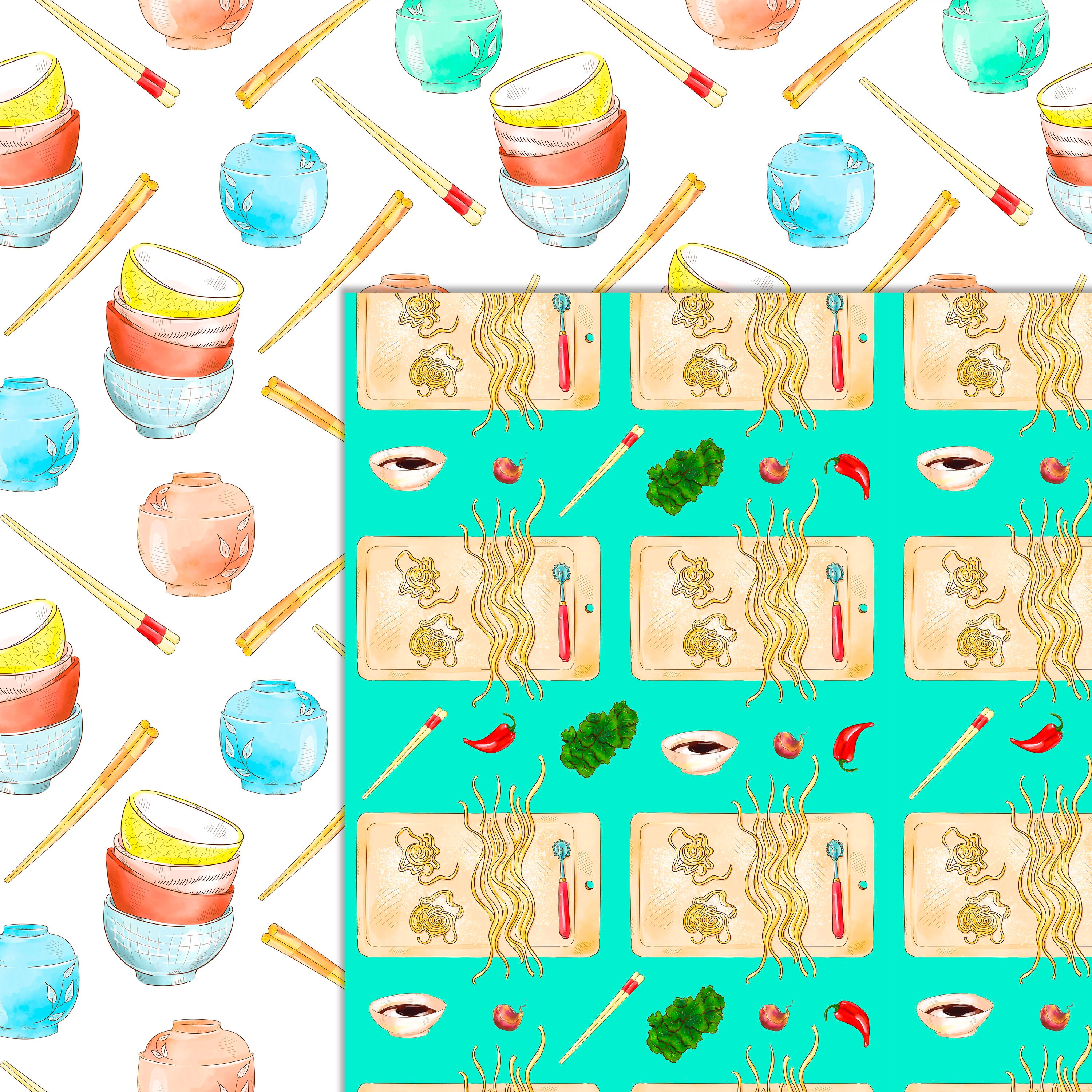 Japanese Noodle Digital Paper Pack, Asian Food Scrapbook Kit, Digital ...