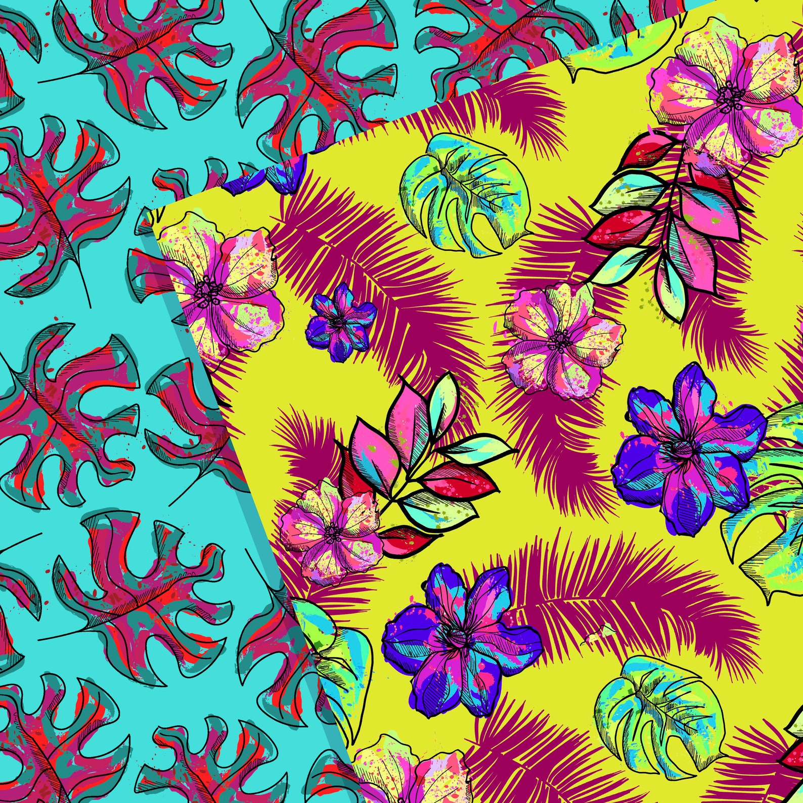Tropical Digital Paper, Watercolor Tropical Flowers, Hawaiian Digital ...