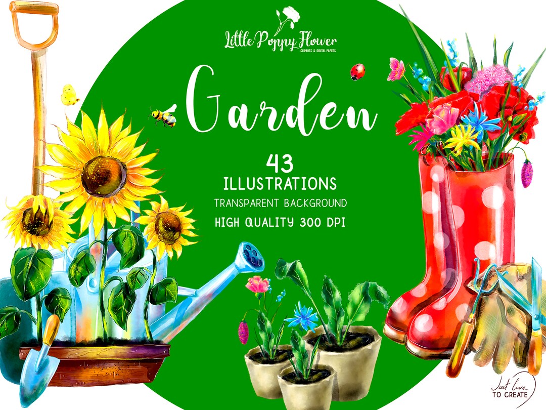 Garden Digital PNG Pack, Scrapbook Kit, Instant Download, Flower ...