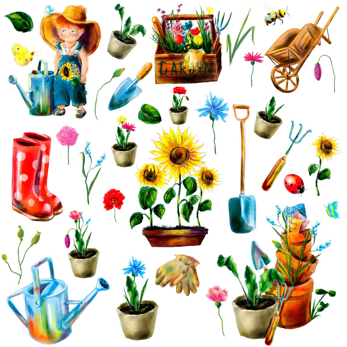 Garden Digital PNG Pack, Scrapbook Kit, Instant Download, Flower ...