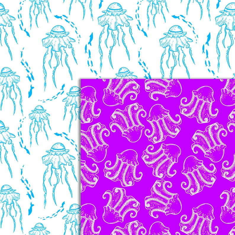 Mint Ocean Digital Paper Pack Sea Animals Papers Jellyfish Turtle ...