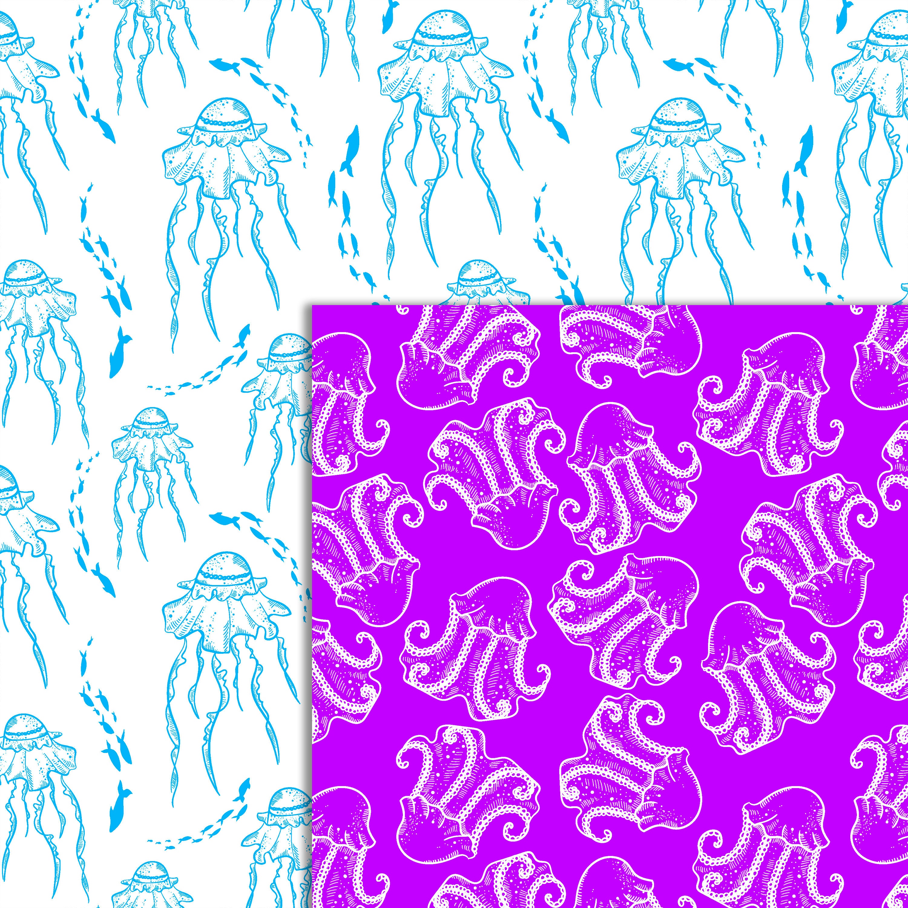Mint Ocean Digital Paper Pack Sea Animals Papers Jellyfish Turtle ...