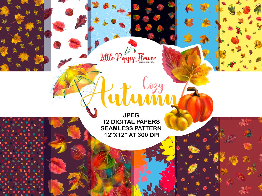 Fall Watercolor Digital Paper Pack, Fashion Illustration, Gold Glitter ...