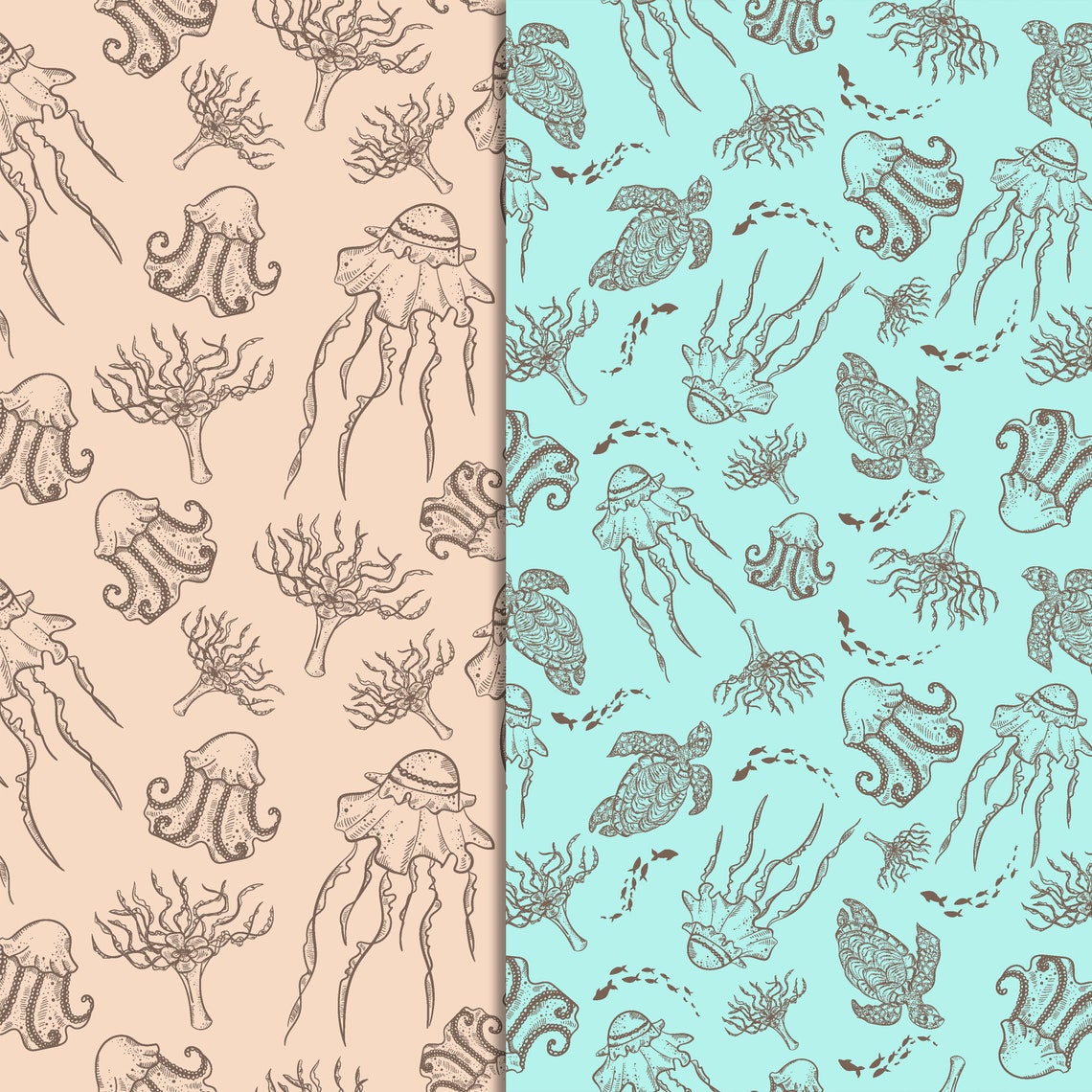 Mint Ocean Digital Paper Pack Sea Animals Papers Jellyfish - Etsy