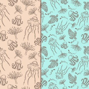 Mint Ocean Digital Paper Pack Sea Animals Papers Jellyfish Turtle ...