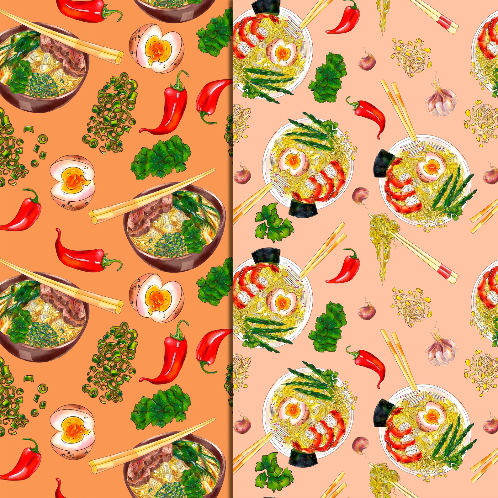 Japanese Noodle Digital Paper Pack, Asian Food Scrapbook Kit, Digital ...