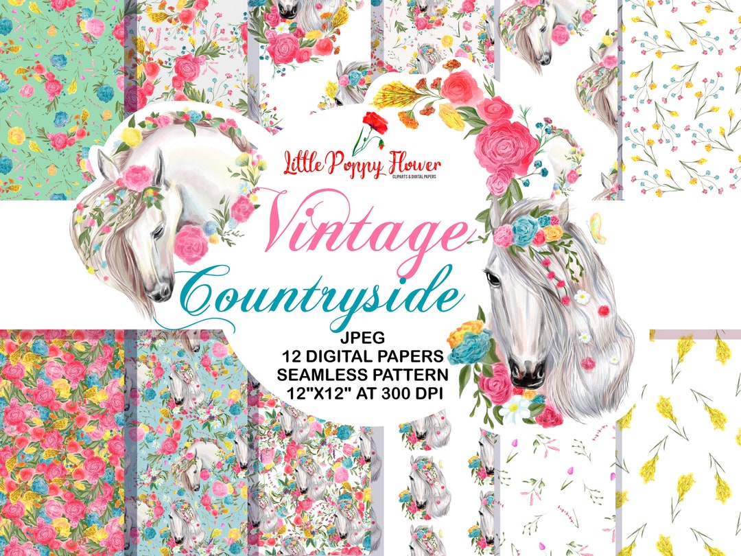 Vintage Horse Digital Paper Pack: Scrapbook Papers Scrapbooking Kit ...