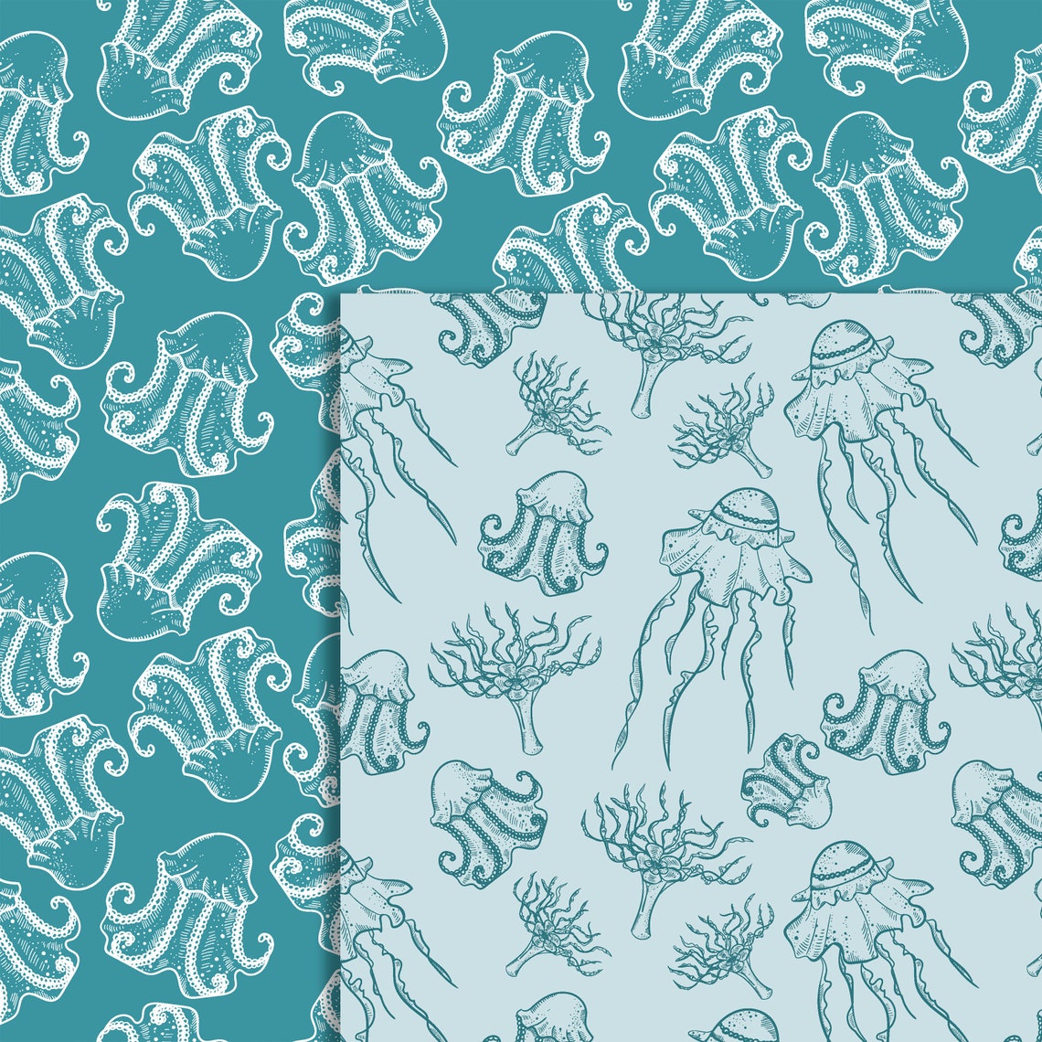 Watercolor Ocean Life Digital Paper Pack Sea Animals Instant - Etsy