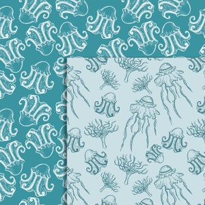 Watercolor Ocean Life Digital Paper Pack Sea Animals Instant Set ...