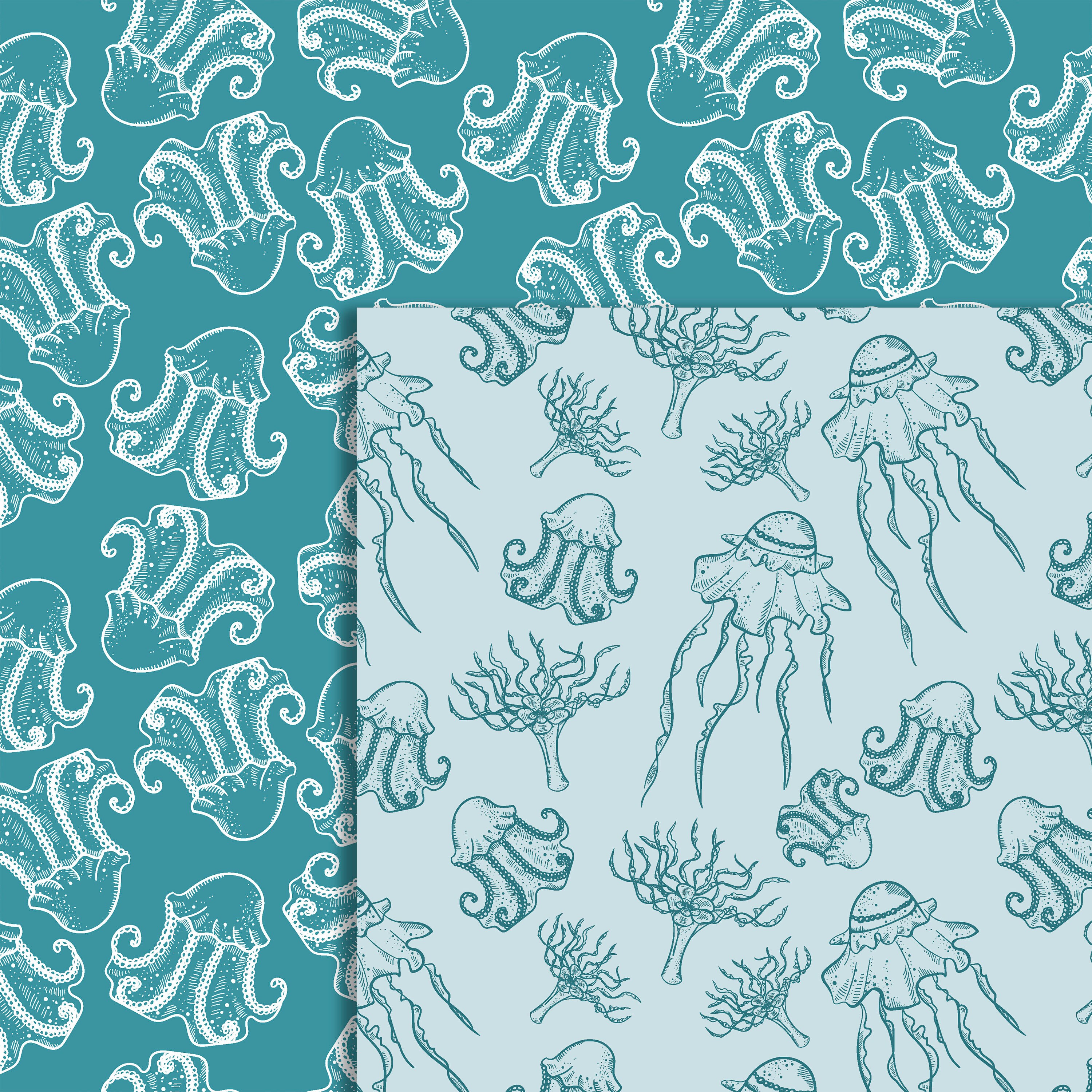 Watercolor Ocean Life Digital Paper Pack Sea Animals Instant Set ...