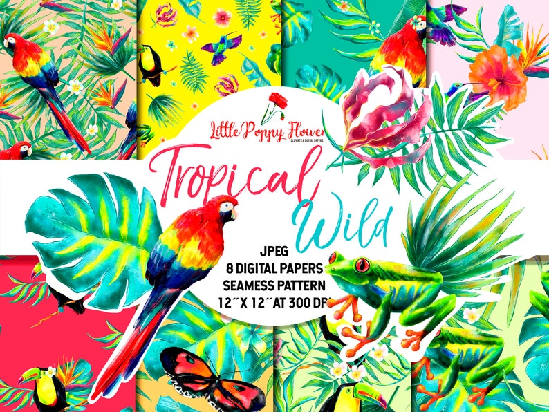 Tropical Digital Paper Pack, Scrapbook Papers, Digital Download ...