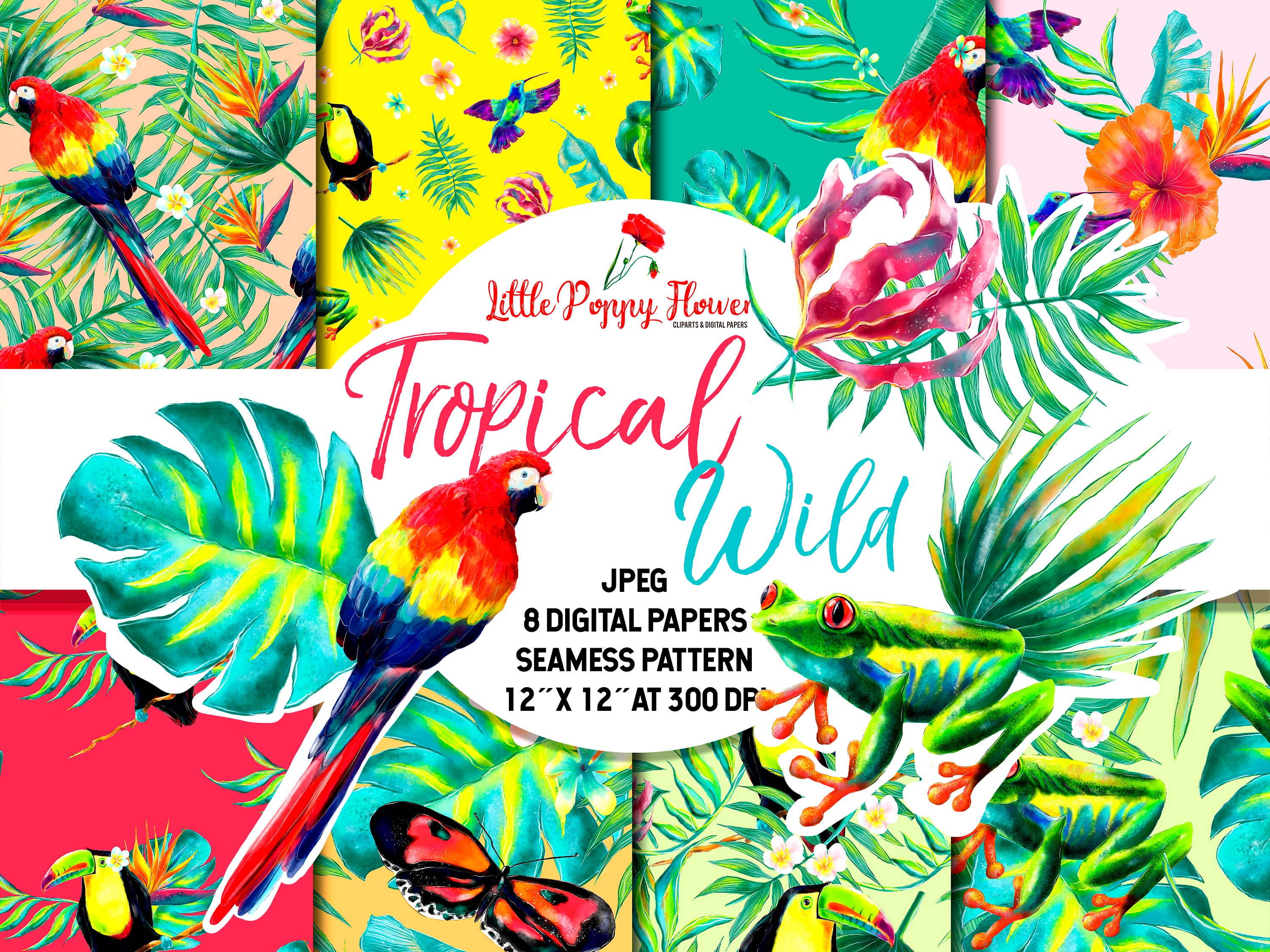 Tropical Digital Paper Pack, Scrapbook Papers, Digital Download ...