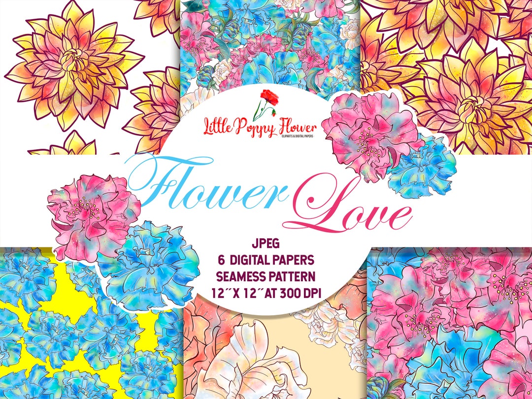 Flower Digital Paper Pack, Scrapbook Papers, Scrapbook Kit, Digital ...