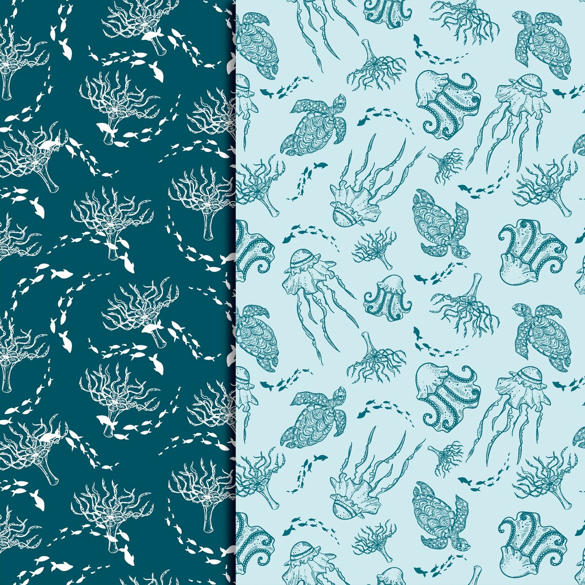 Watercolor Ocean Life Digital Paper Pack Sea Animals Instant - Etsy